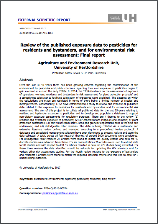 Review of the published exposure data to pesticides for residents and ...